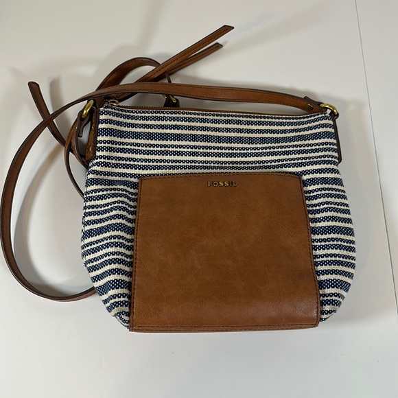 Fossil | Bags | Fossil Blue And White Crossbody Bag | Poshmark